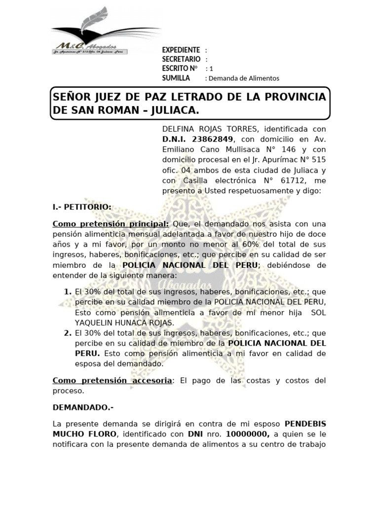 Demanada de Alimento de Delfina | PDF | Justicia | Crimen y violencia