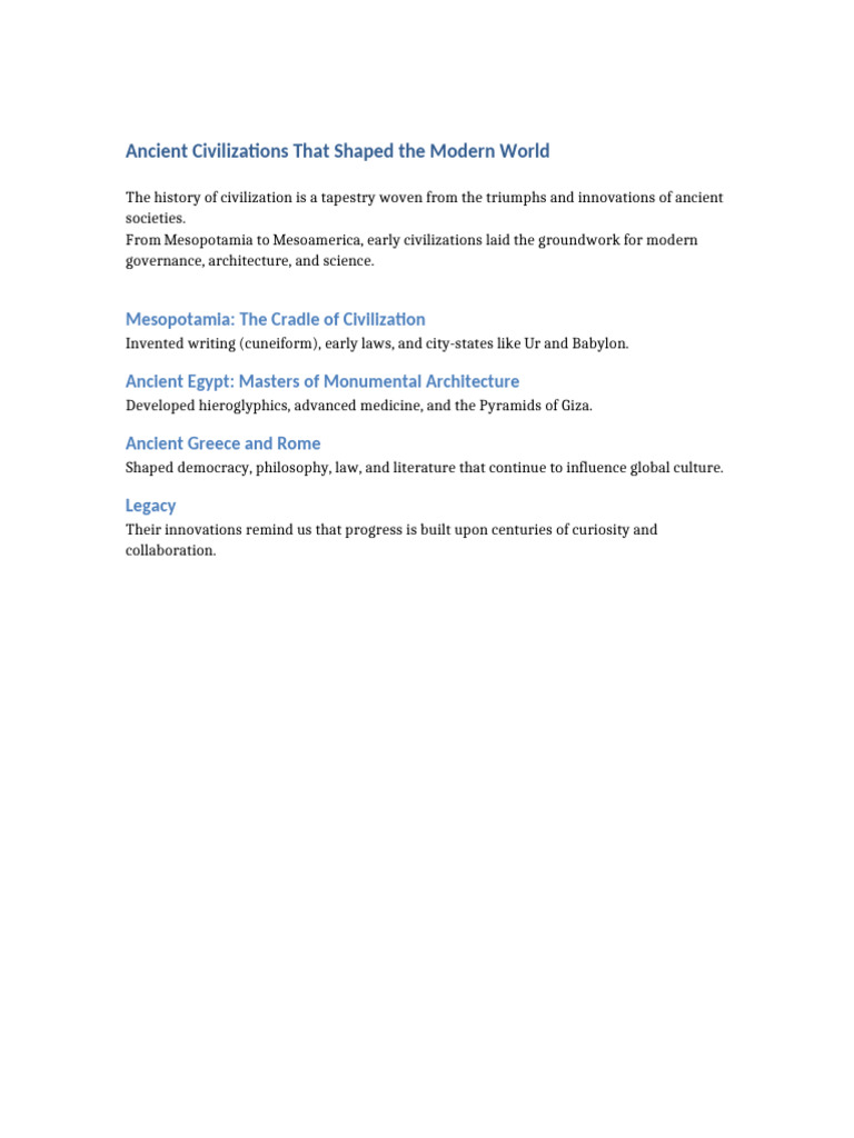 5 Ancient Civilizations Shaping Modern World | PDF