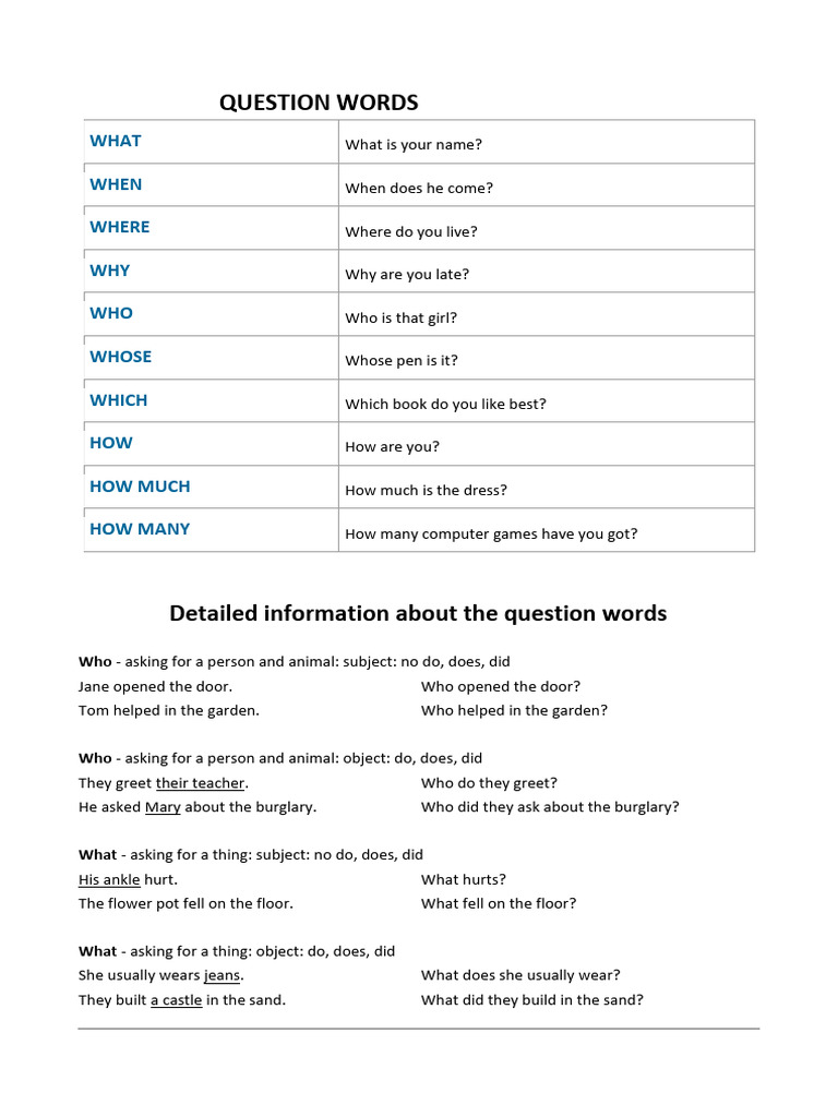 Question Words | PDF