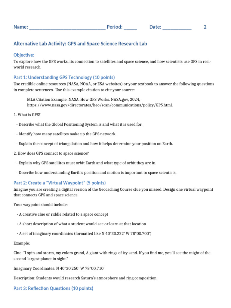 Alternative GPS Space Science Lab 2 | PDF | Global Positioning System ...