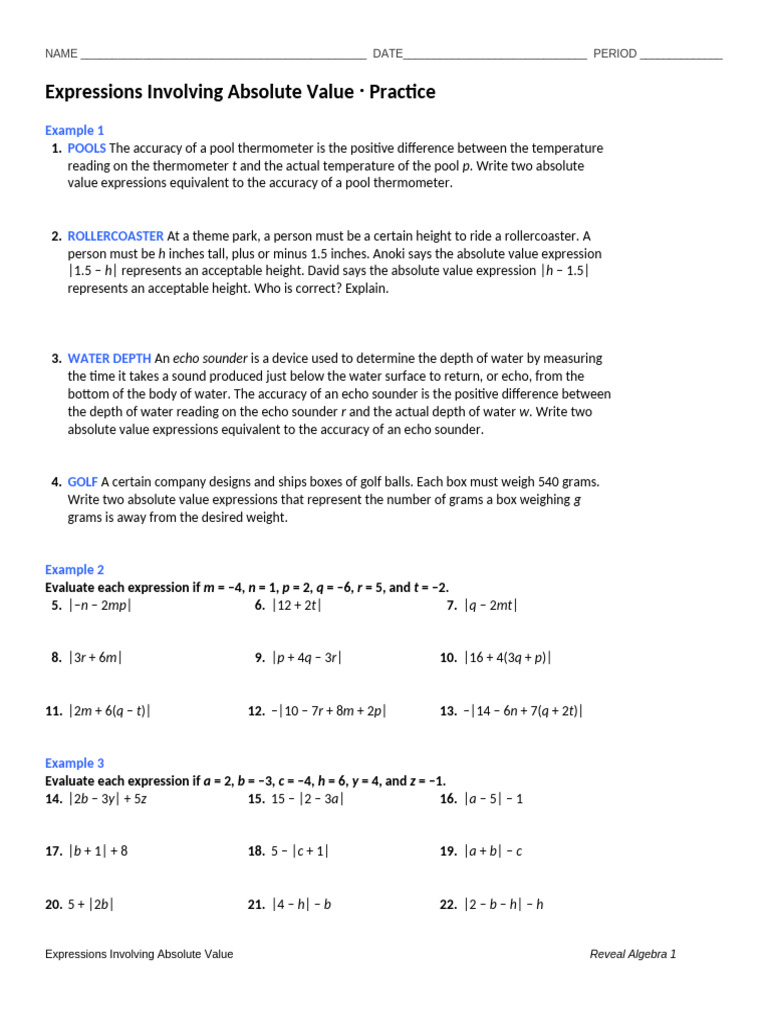 Absolute Value Expressions Practice | PDF | Accuracy And Precision