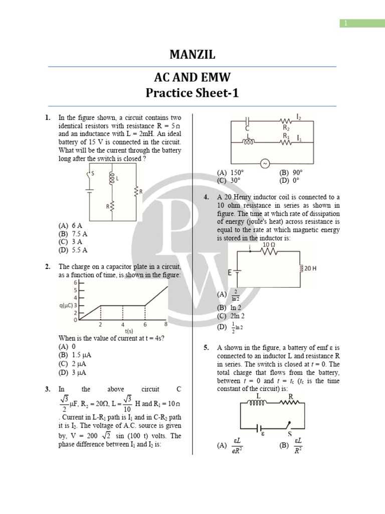 AC + EM Waves - Practice Sheet - 2 - AC and EMW - 1st Proof | PDF ...