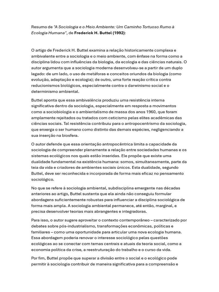 Sociologia e Meio Ambiente: Uma Análise Crítica | PDF | Sociologia ...
