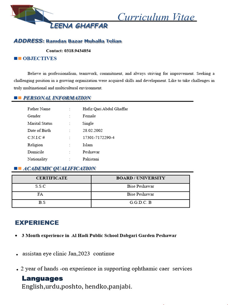 Leena Ghaffar's Professional CV | PDF