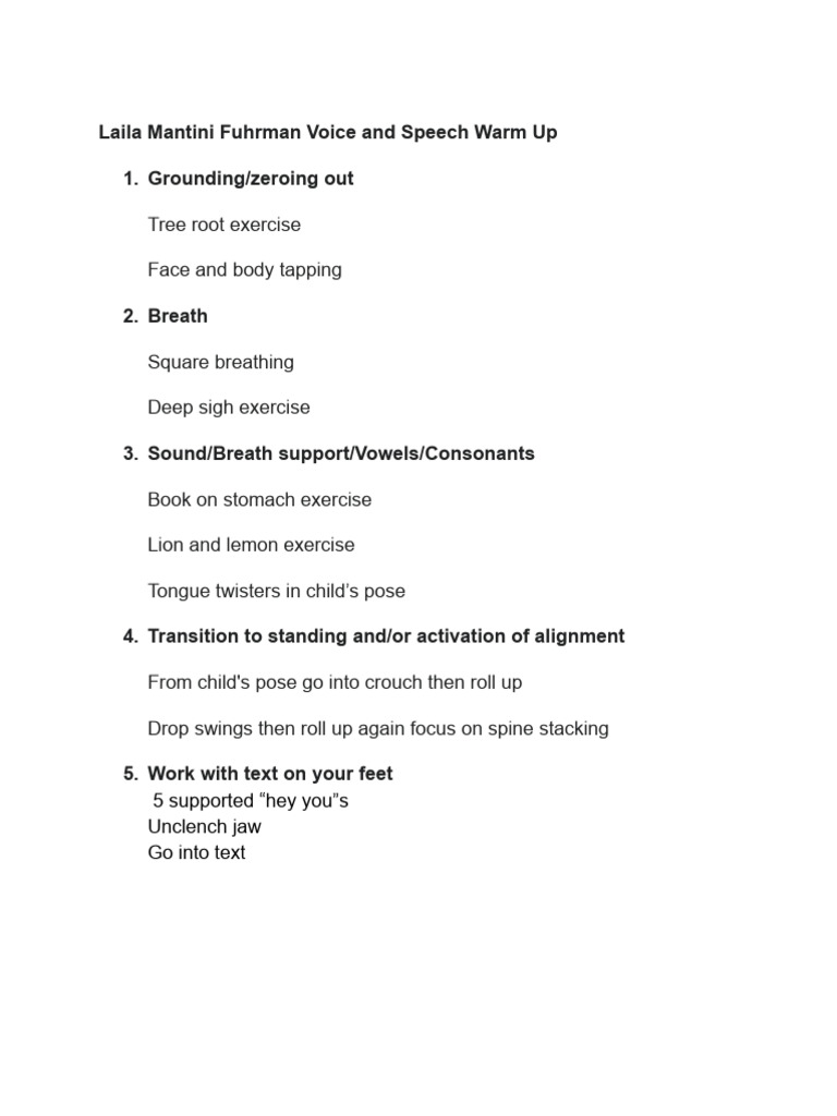 Voice and Speech Warm Up | PDF