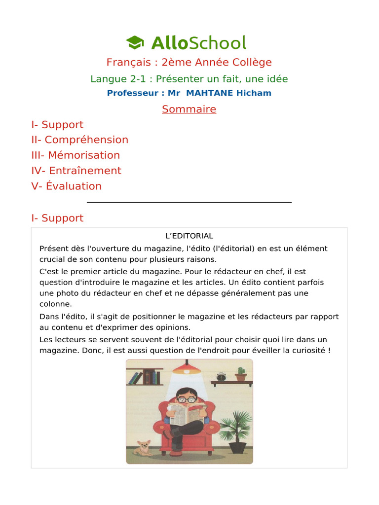 Présenter un Fait ou une Idée en Collège | PDF