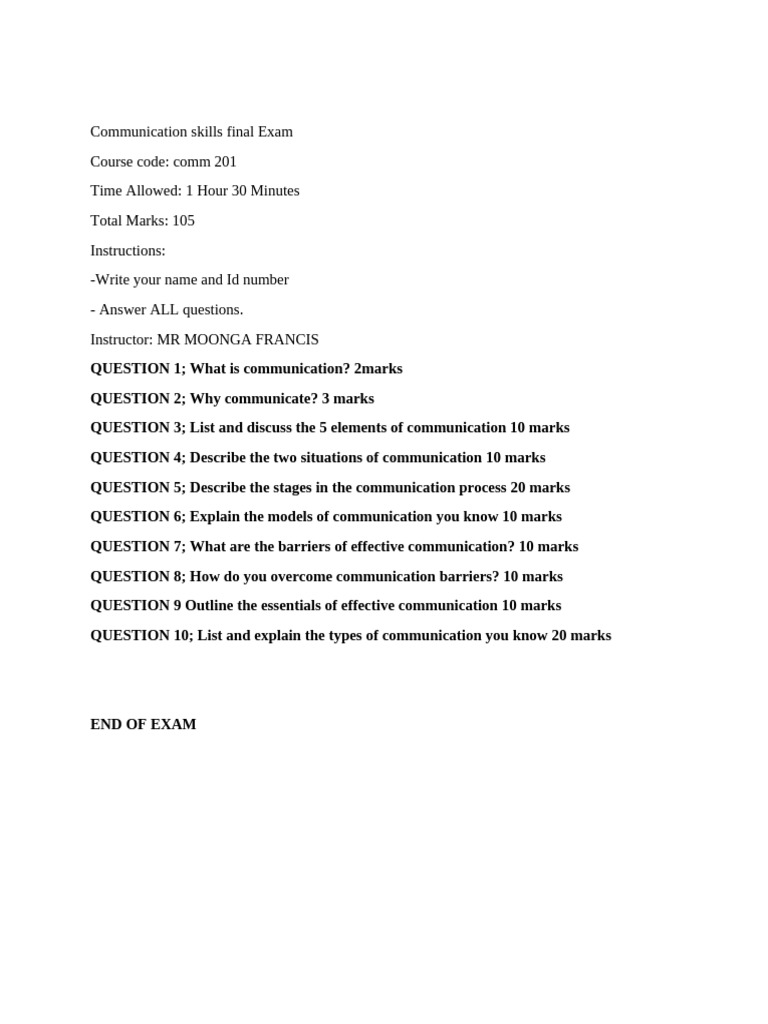 Communication Skills Final Exam Guide | PDF