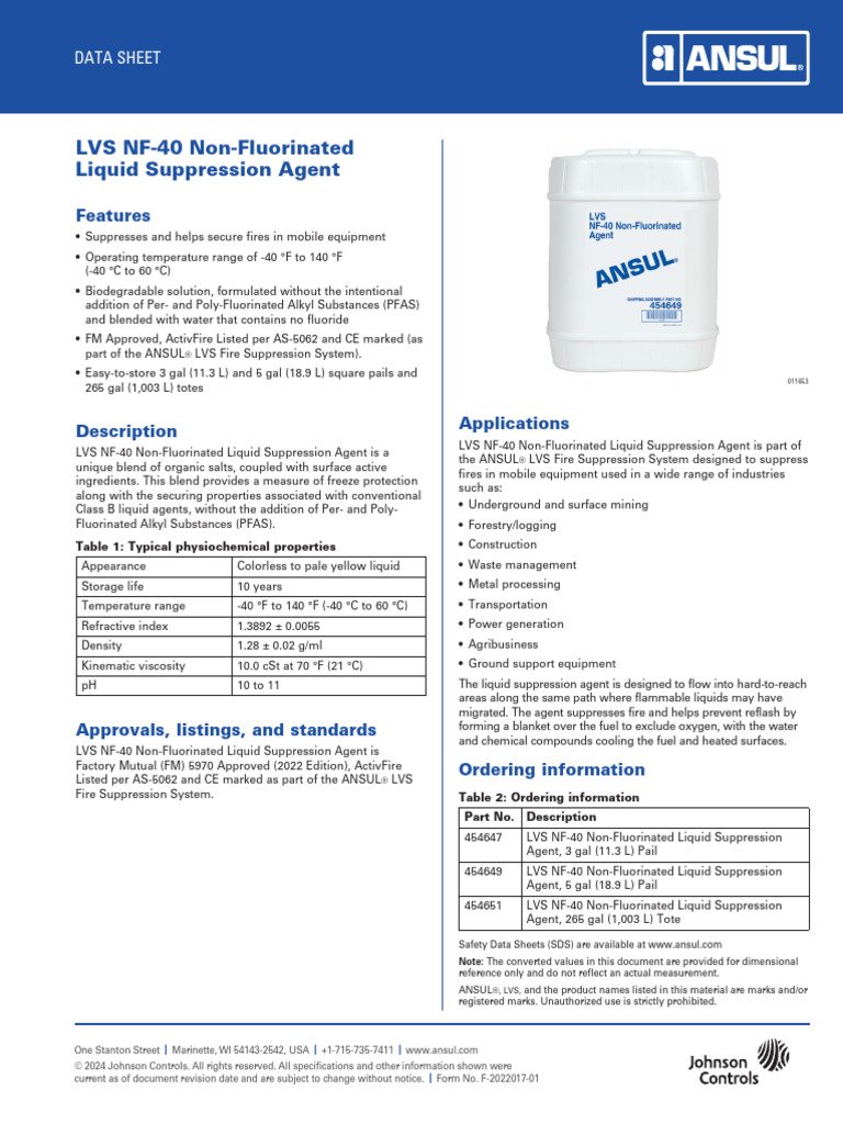 LVS NF-40 Non-Fluorinated Fire Agent | PDF | Liquids | Materials