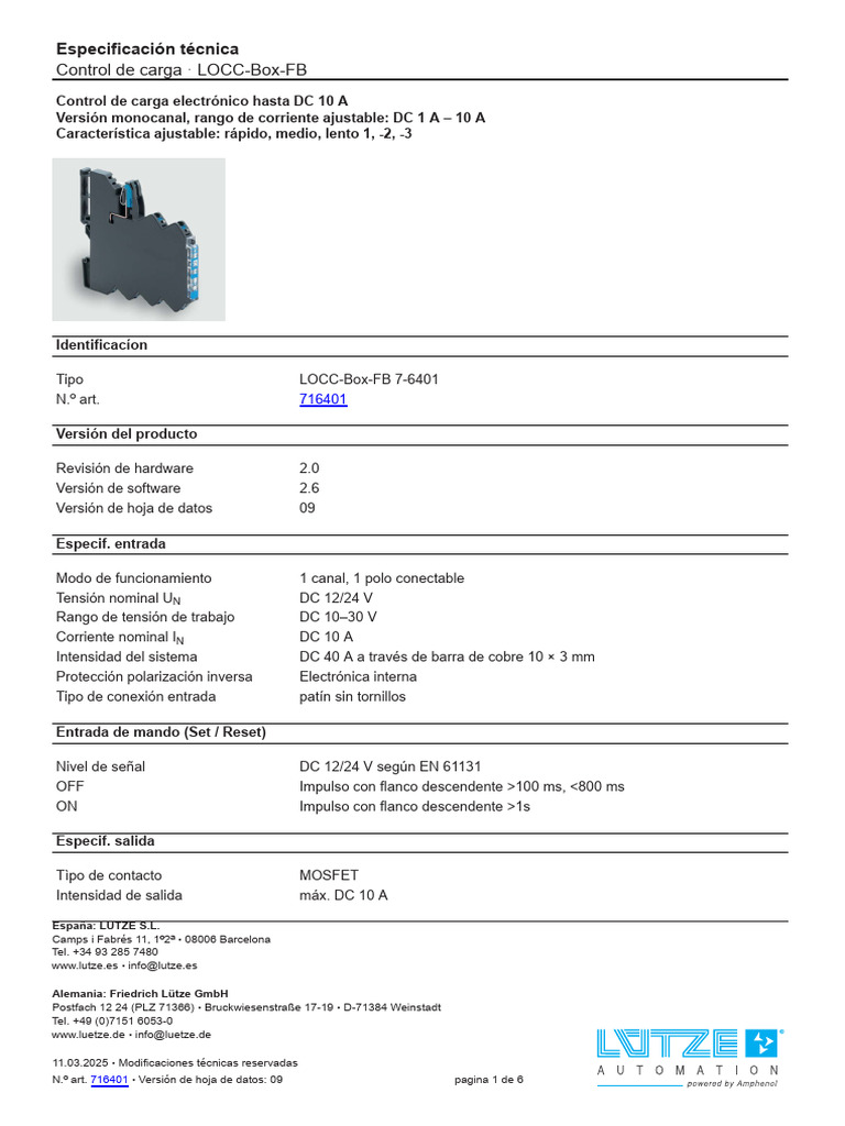 Control de Carga LOCC-Box-FB: Especificación Técnica | PDF | Resistor ...