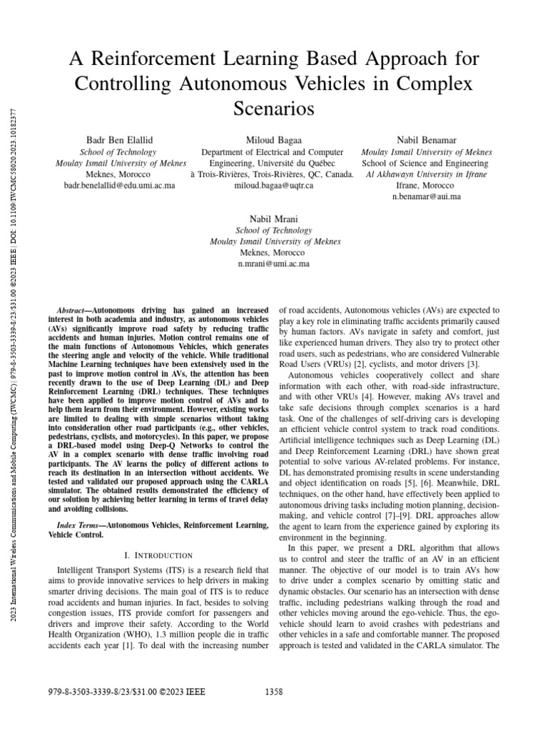 A Reinforcement Learning Based Approach For Controlling Autonomous ...