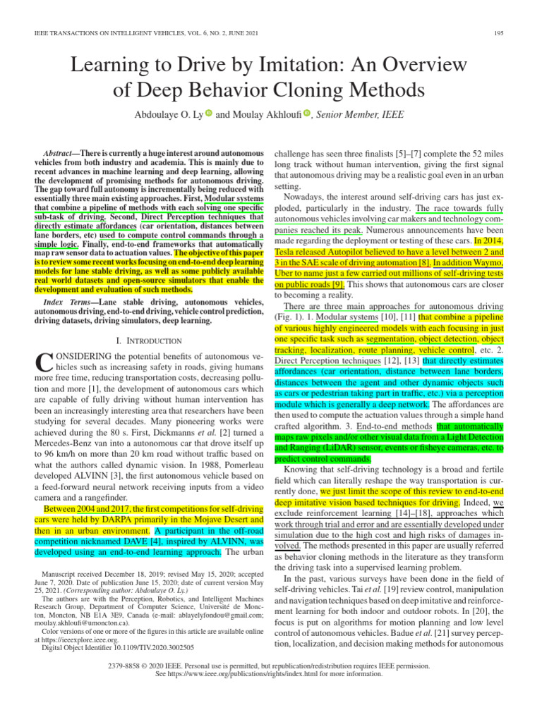 Overview of Deep Behavior Cloning for Autonomous Driving | PDF ...