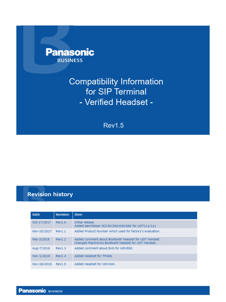 Compatibility Information (SIP) - Verified Headset - Rev1.50 pANASONIC ...