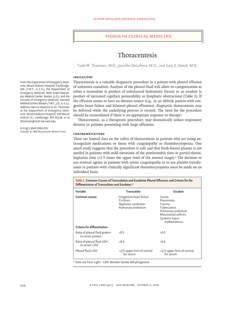 Thoracentesis Procedure Overview | PDF | Diseases And Disorders ...