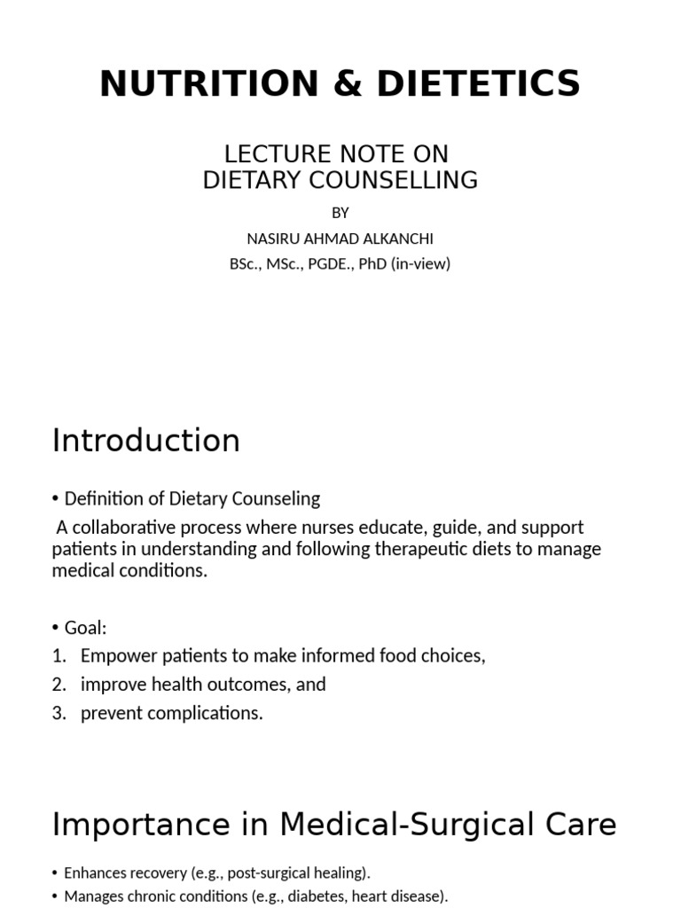 Dietary Counseling in Nutrition Care | PDF | Diet (Nutrition) | Diet ...