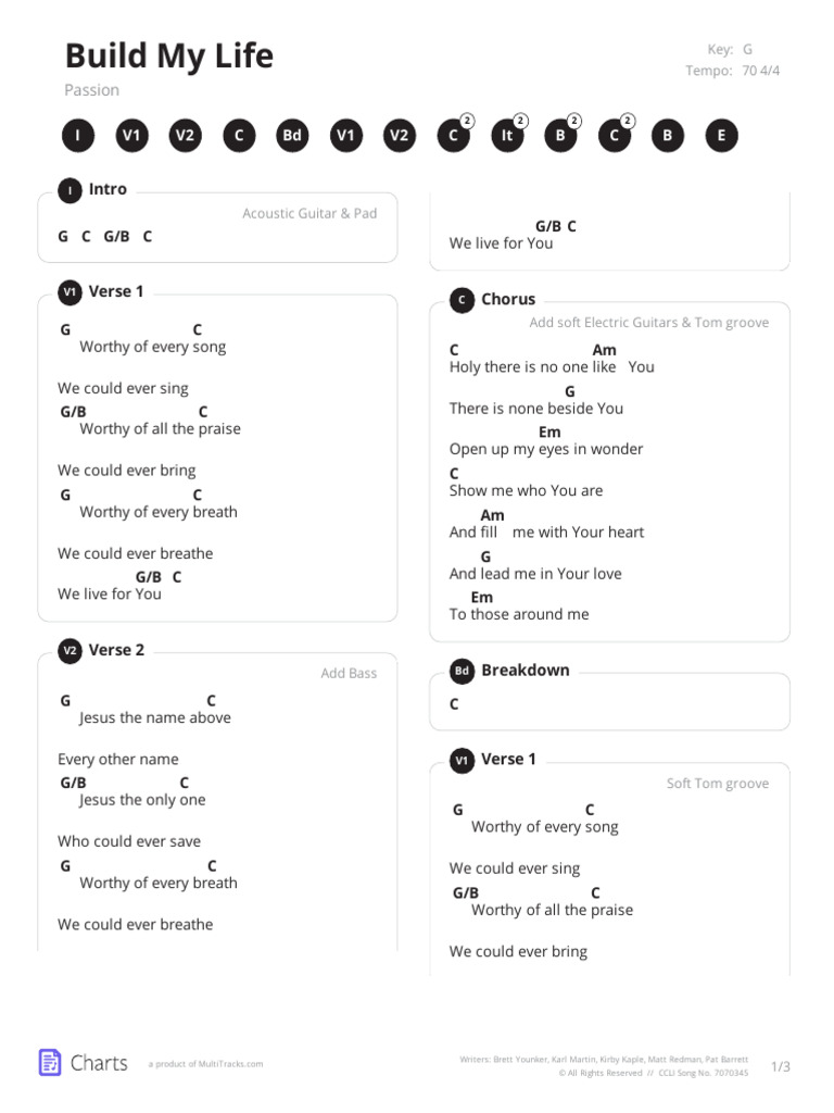 Build My Life (Chord Chart - Key of G) Copy 2 | PDF | Song Structure ...