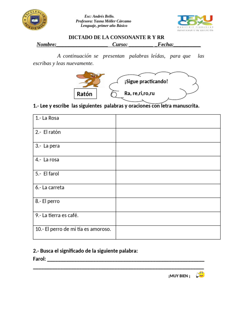 Dictado de La R y RR | PDF