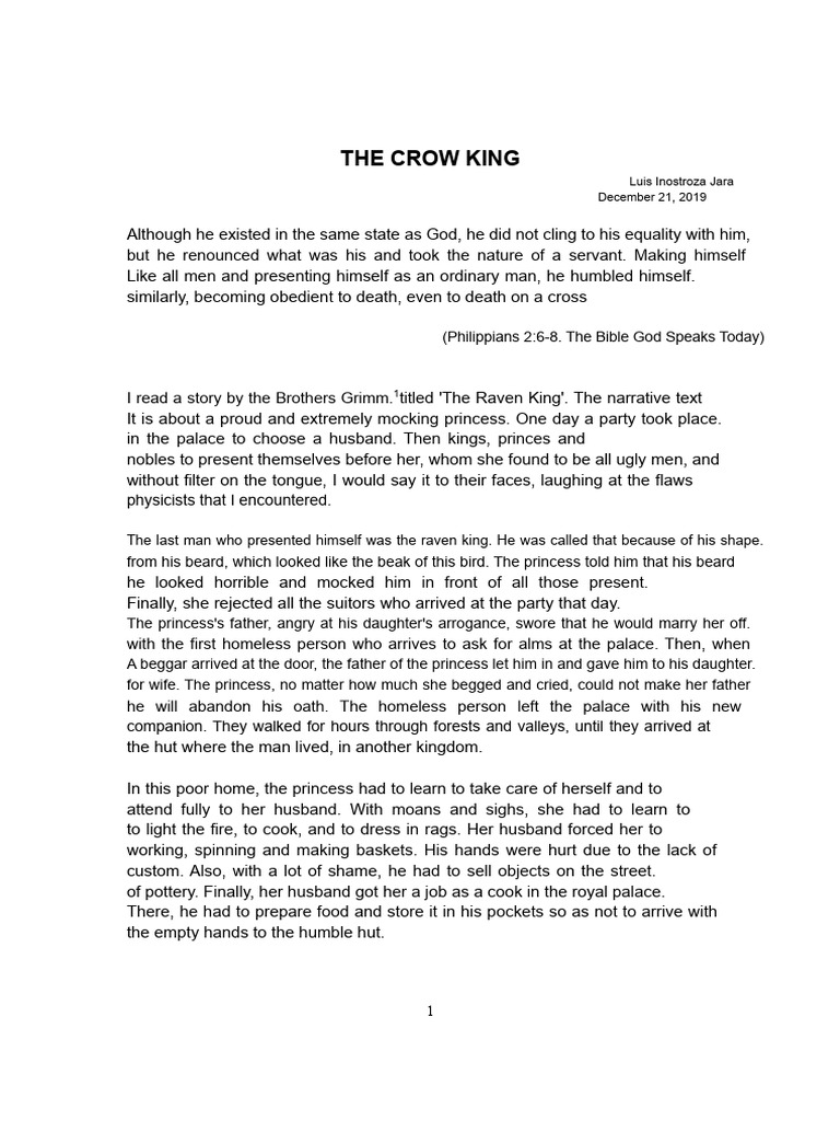 The Crow King: A Tale of Humility | PDF | Jesus | Love