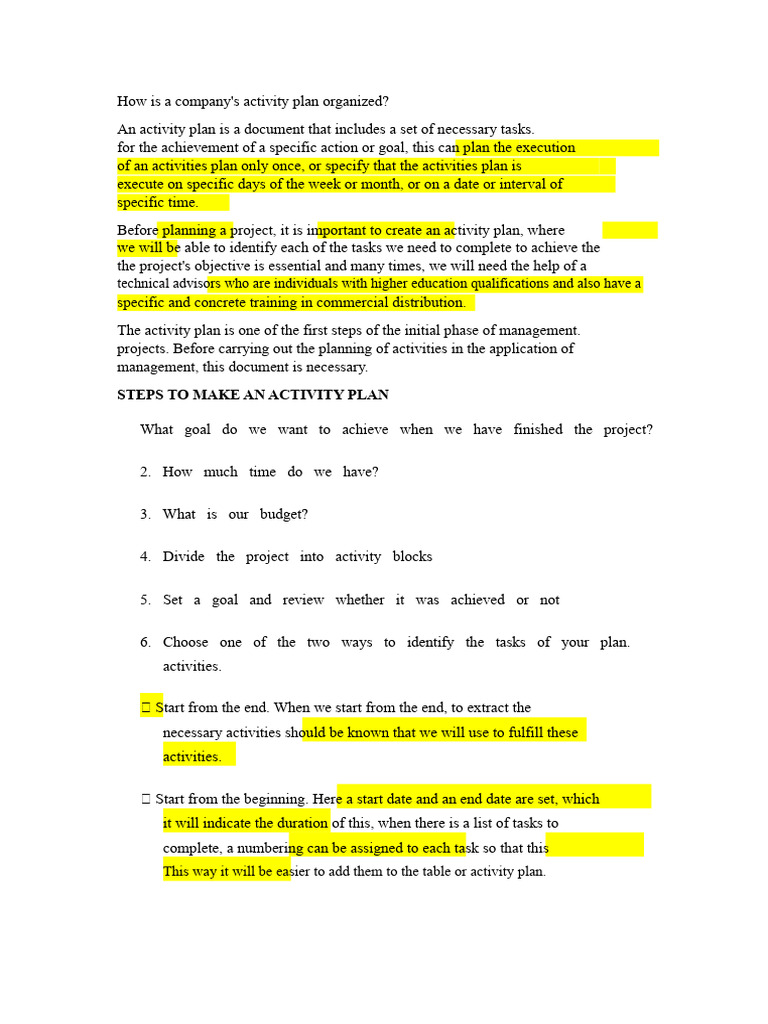 How to Organize an Activity Plan | PDF | Goal