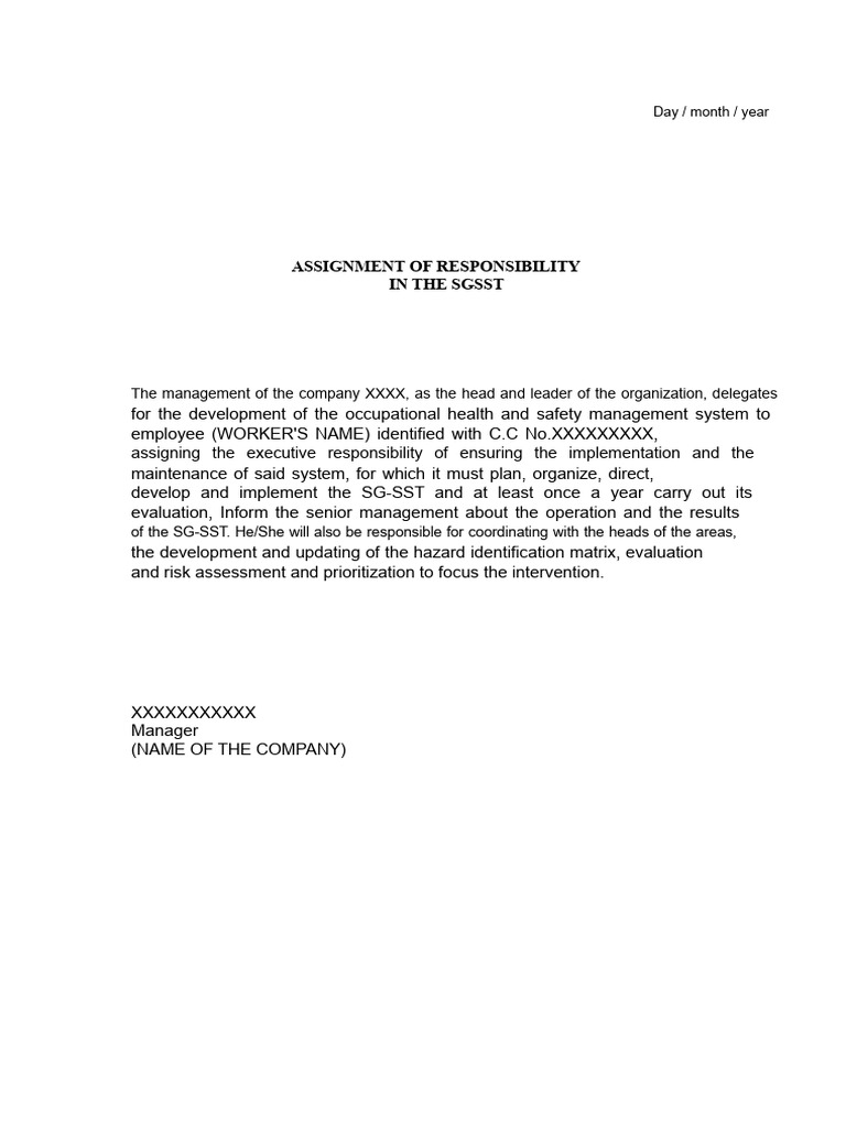 Letter of Assignment of Responsibility of The SG-SST | PDF