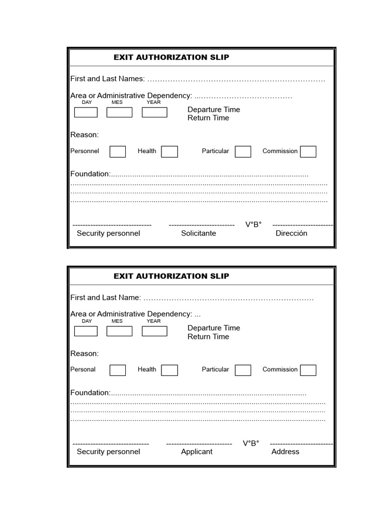 Exit Authorization Slip Template | PDF