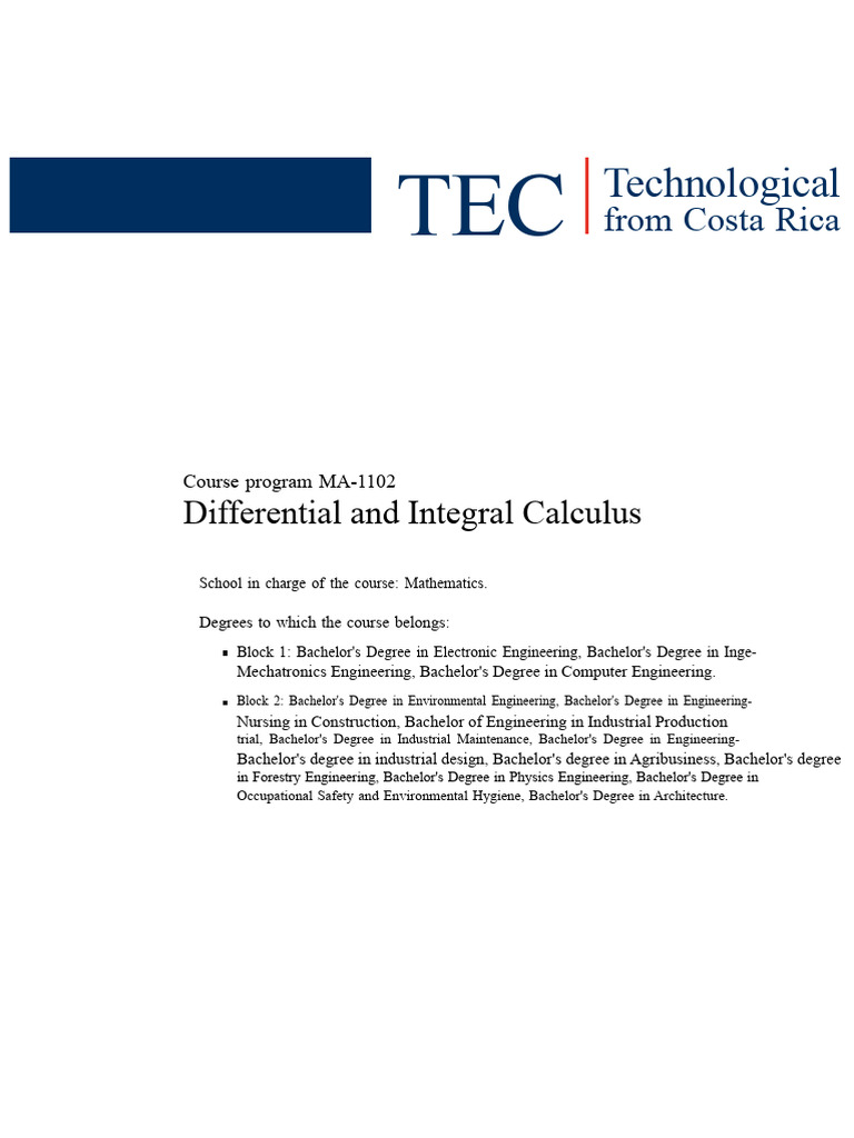 Differential calculus program | PDF | Function (Mathematics) | Integral