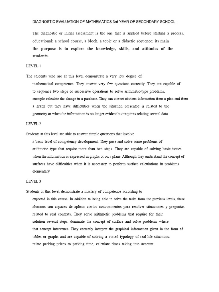Diagnostic Evaluation Report of Mathematics 3 | PDF | Mathematics ...