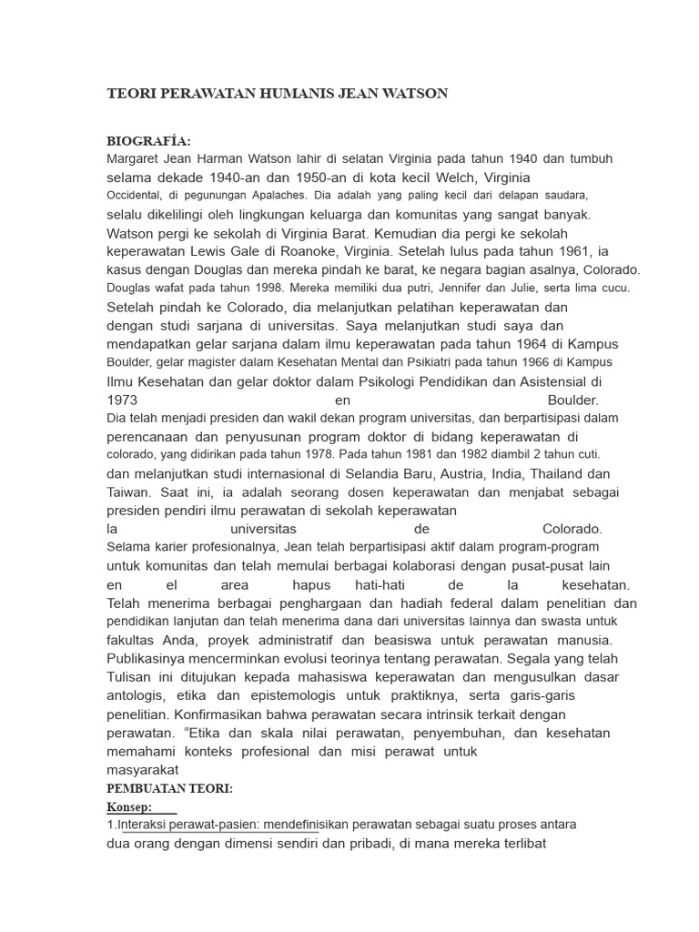 TEORI PERAWATAN HUMANIS JEAN WATSON | PDF
