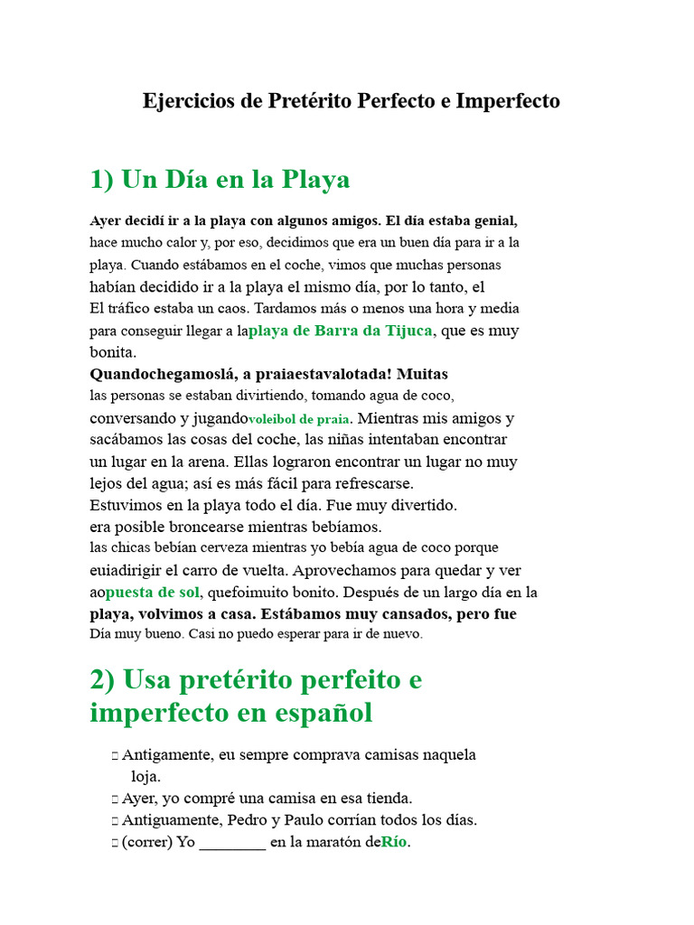 Ejercicios de Pretérito en Español | PDF
