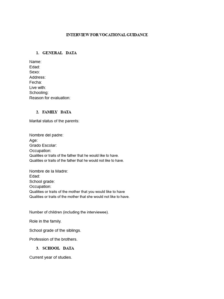 Vocational Guidance Interview Template | PDF | Psychology | Social ...
