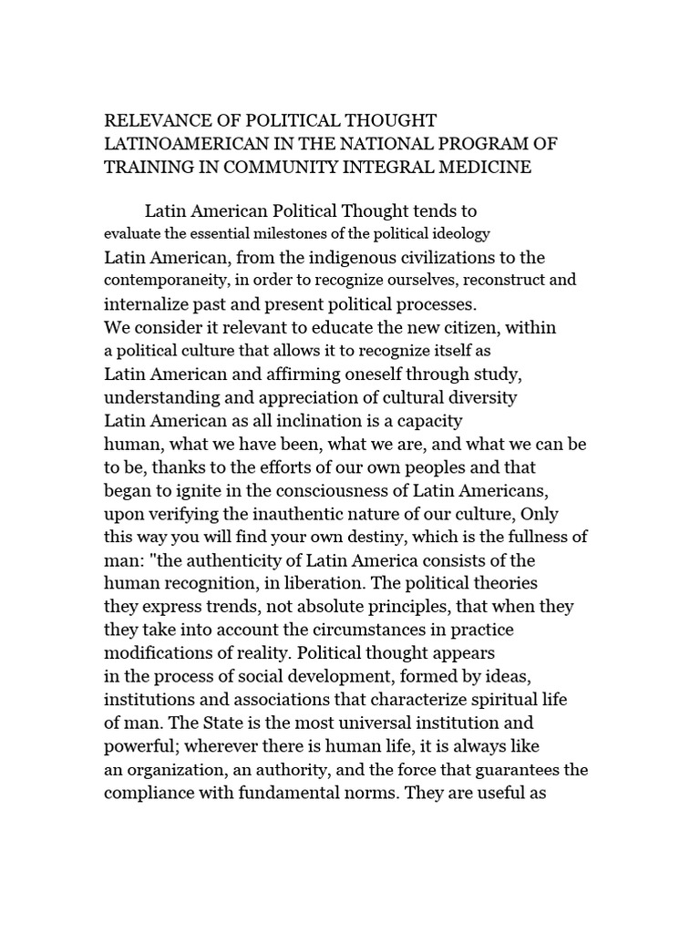 Validity of Latin American Political Thought in The National Program ...