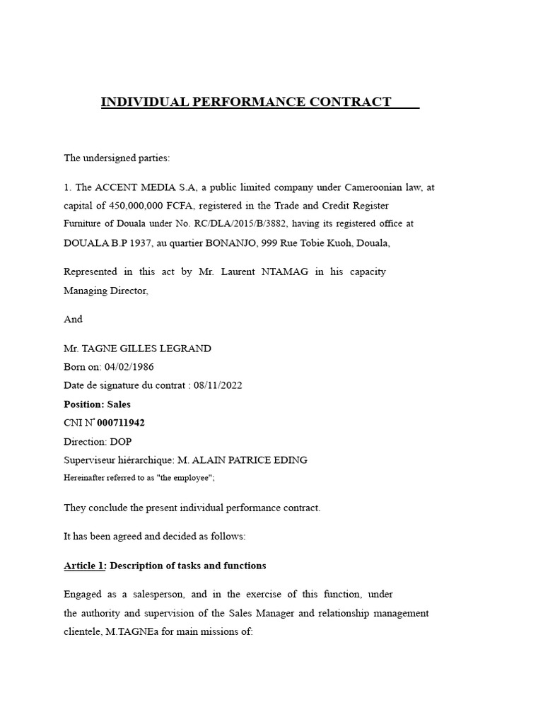INDIVIDUAL PERFORMANCE CONTRACT | PDF | Employment | Economies