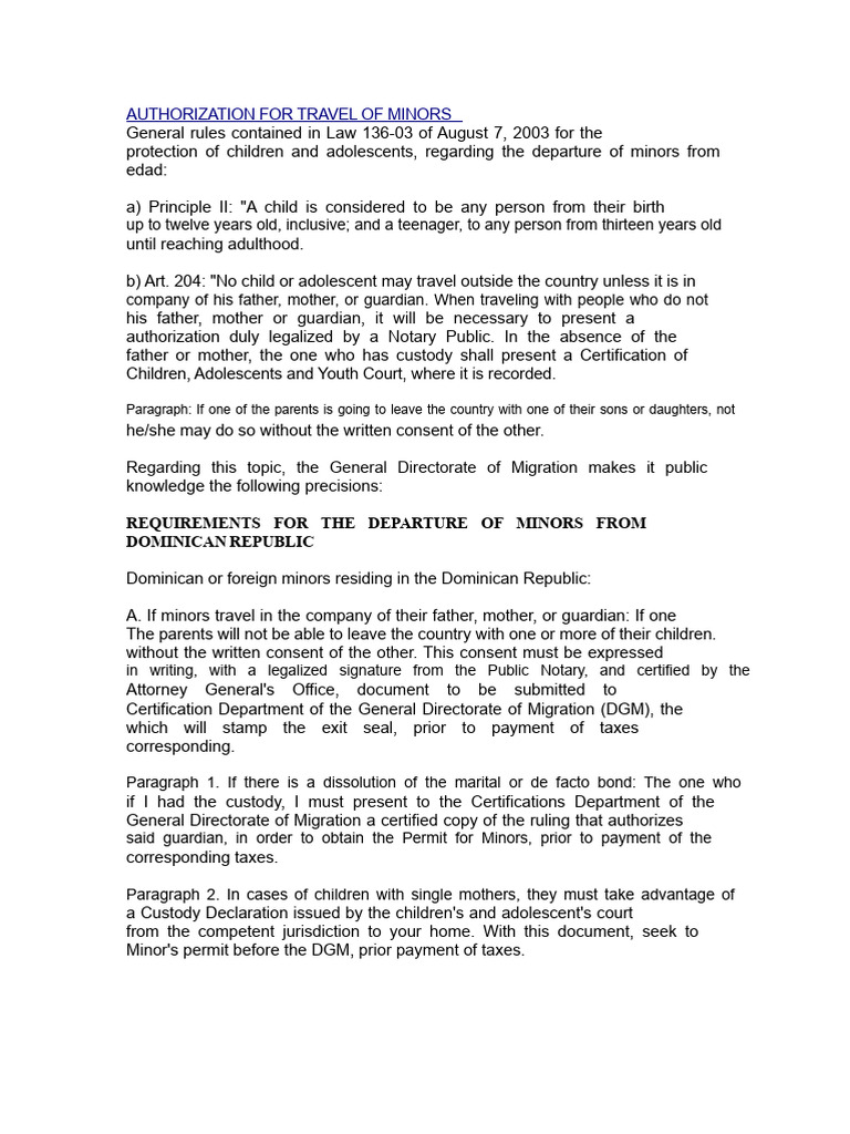 Travel Authorization for Minors Guide | PDF | Minor (Law) | Notary Public