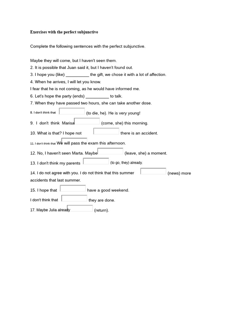 Exercises With The Perfect Subjunctive | PDF