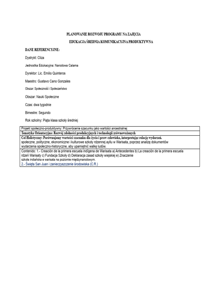 Plan Lekcji Gus | PDF