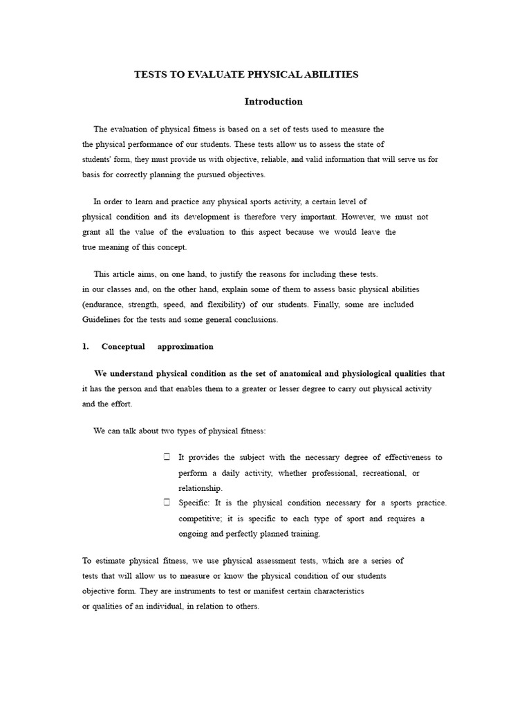 Physical Fitness Evaluation Tests | PDF | Foot | Anatomical Terms Of Motion