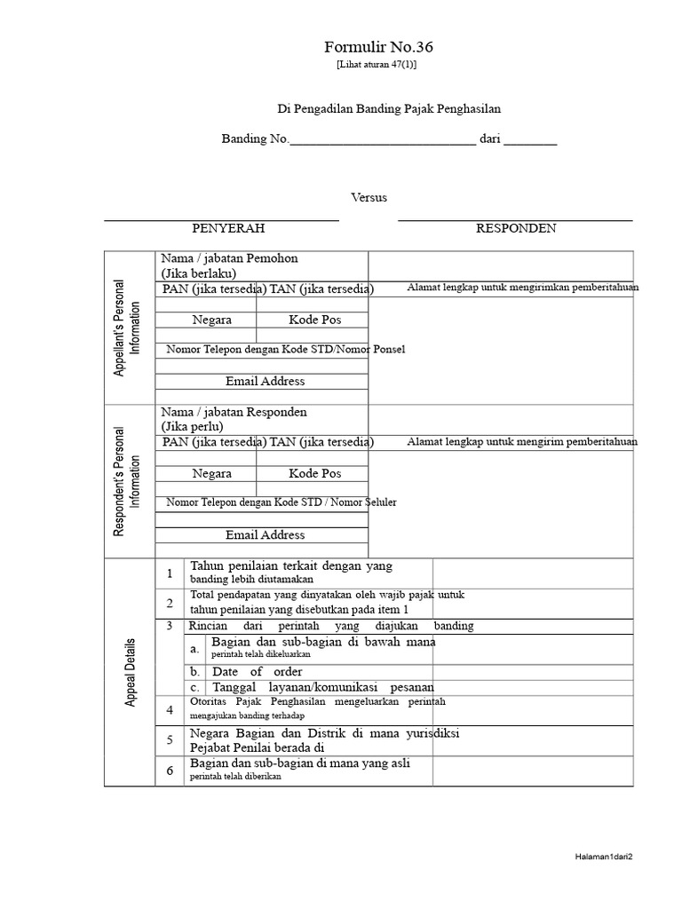 Formulir Banding Pajak Penghasilan | PDF