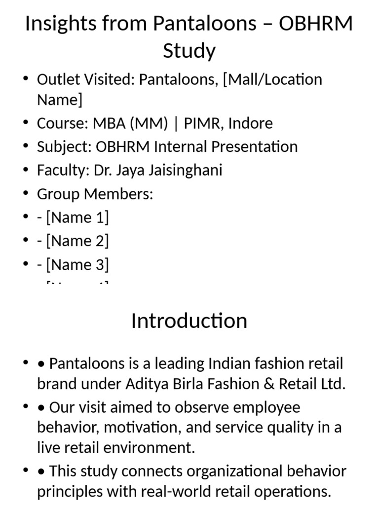Insights From Pantaloons OBHRM Presentation | PDF | Motivational ...