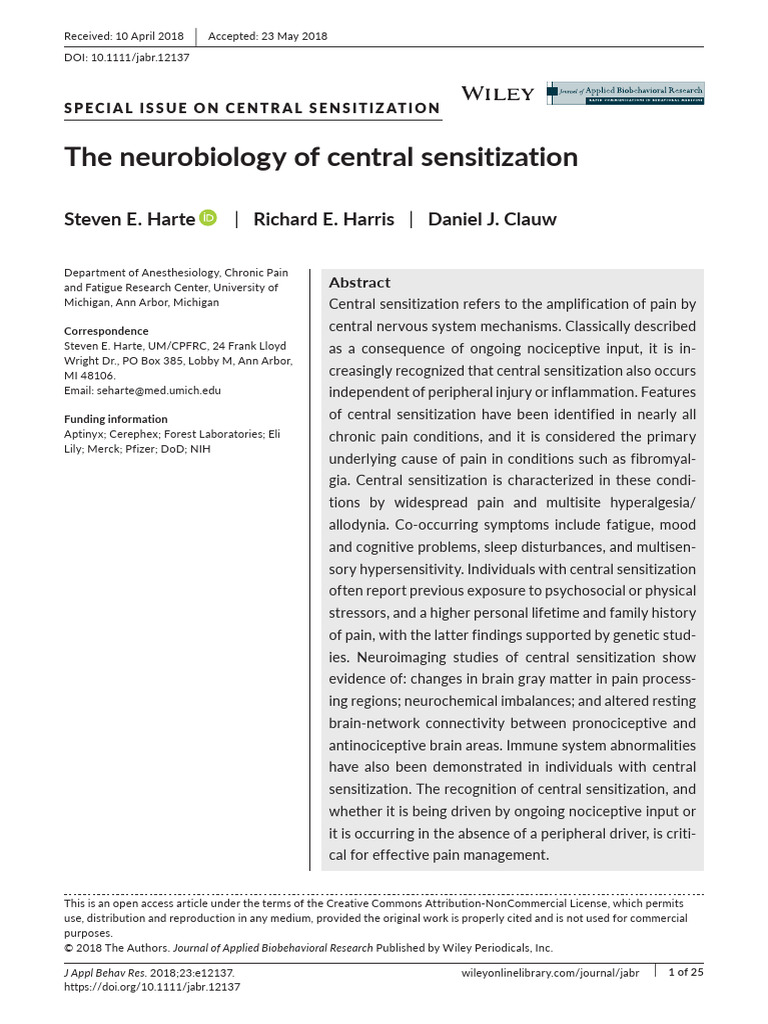 Neurobiology of Central Sensitization | PDF | Pain | Fibromyalgia
