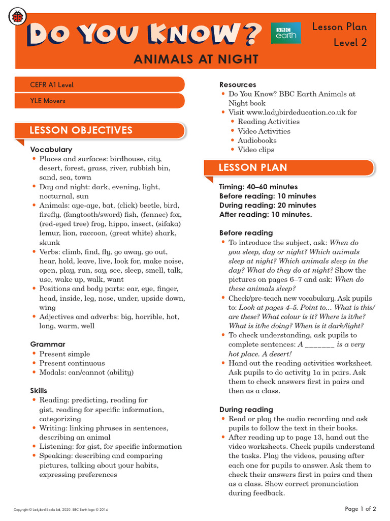 DYK BBC LessonPlans-L2 Animals-At-Night Online | PDF | Linguistics ...