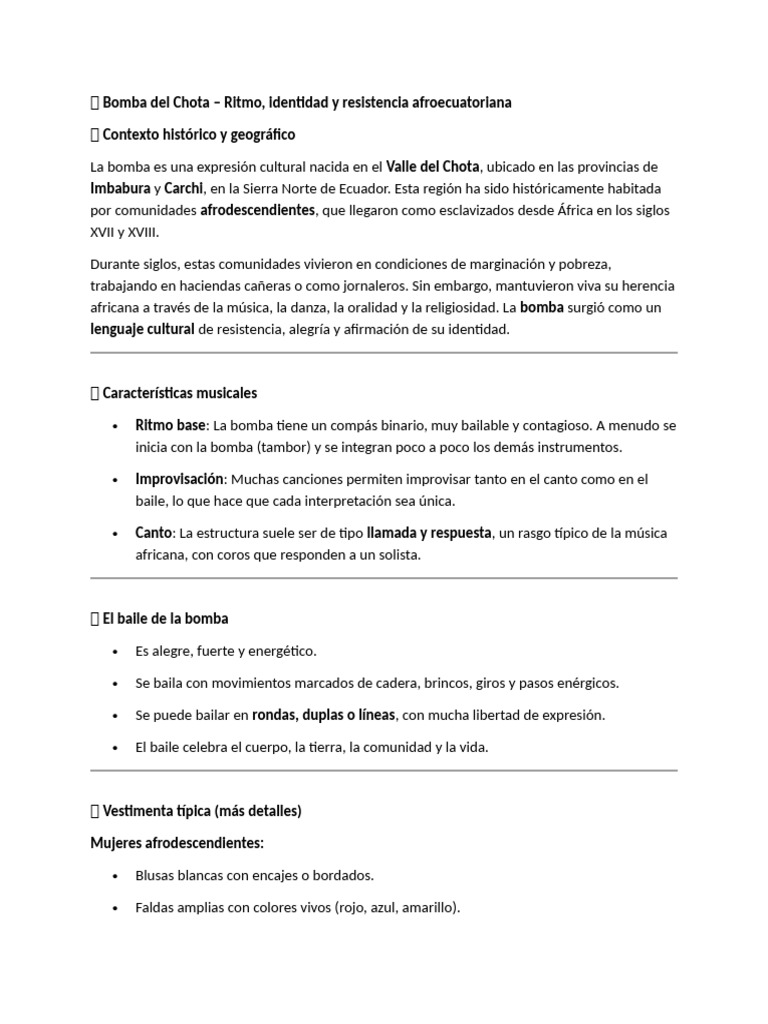 Bomba del Chota: Cultura y Resistencia Afroecuatoriana | PDF