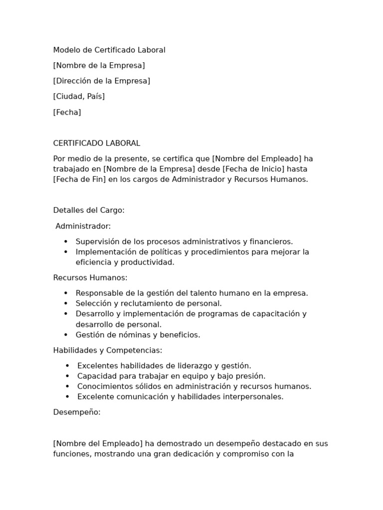 Modelo de Certificado Laboral | PDF