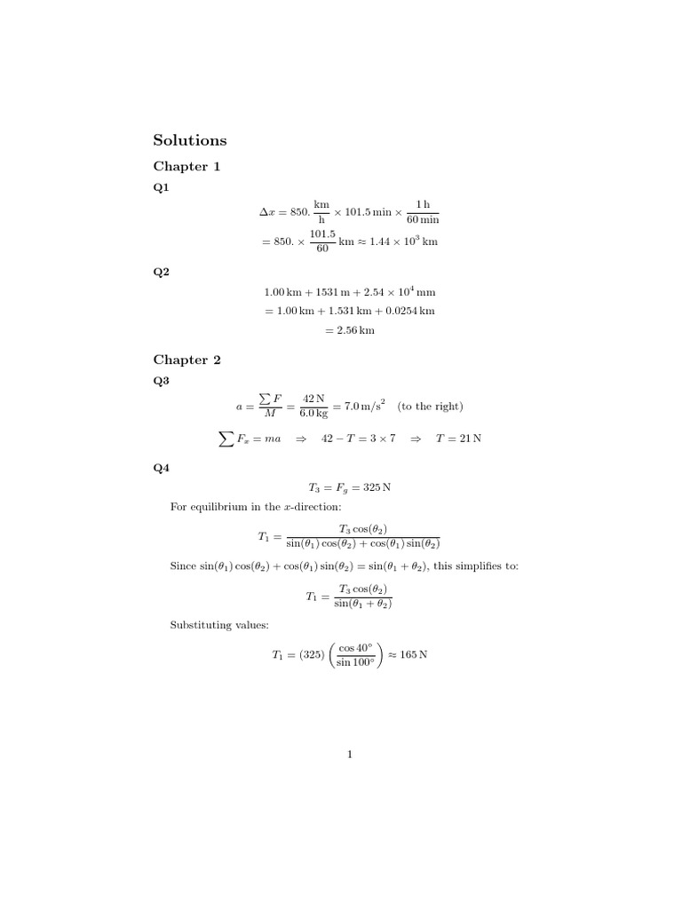 Physics Problem Solutions and Calculations | PDF