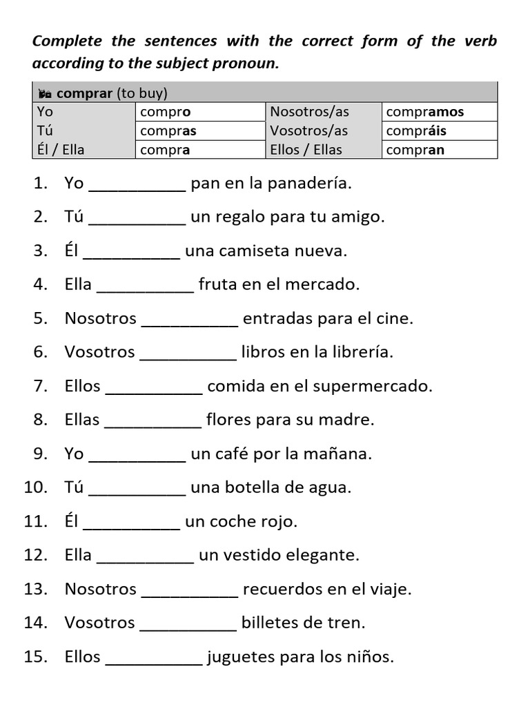Verbo AR Comprar Presente | PDF