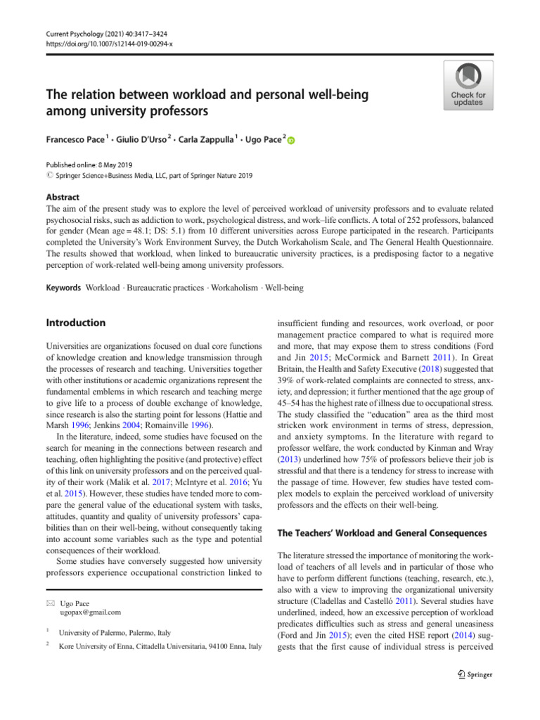 Workload Impact on Professors' Well-Being | PDF | Workload ...