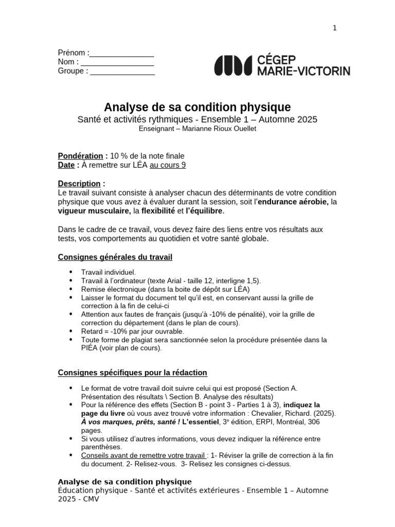 Analyse de la condition physique 2025 | PDF