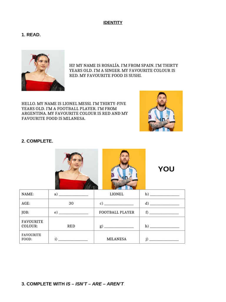 Verb To Be With Lio Messi and Rosalia Worksheet - 147307 | PDF | Chess ...