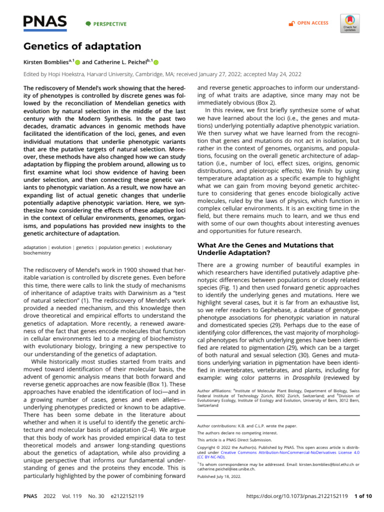 Genetics of Adaptation Insights | PDF | Genetics | Evolution