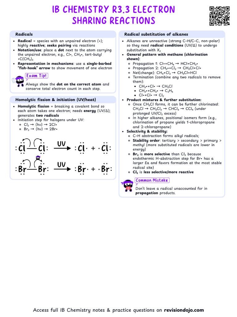 Chemistry R3.3 Electron Sharing Reactions Cheatsheet | PDF | Radical ...