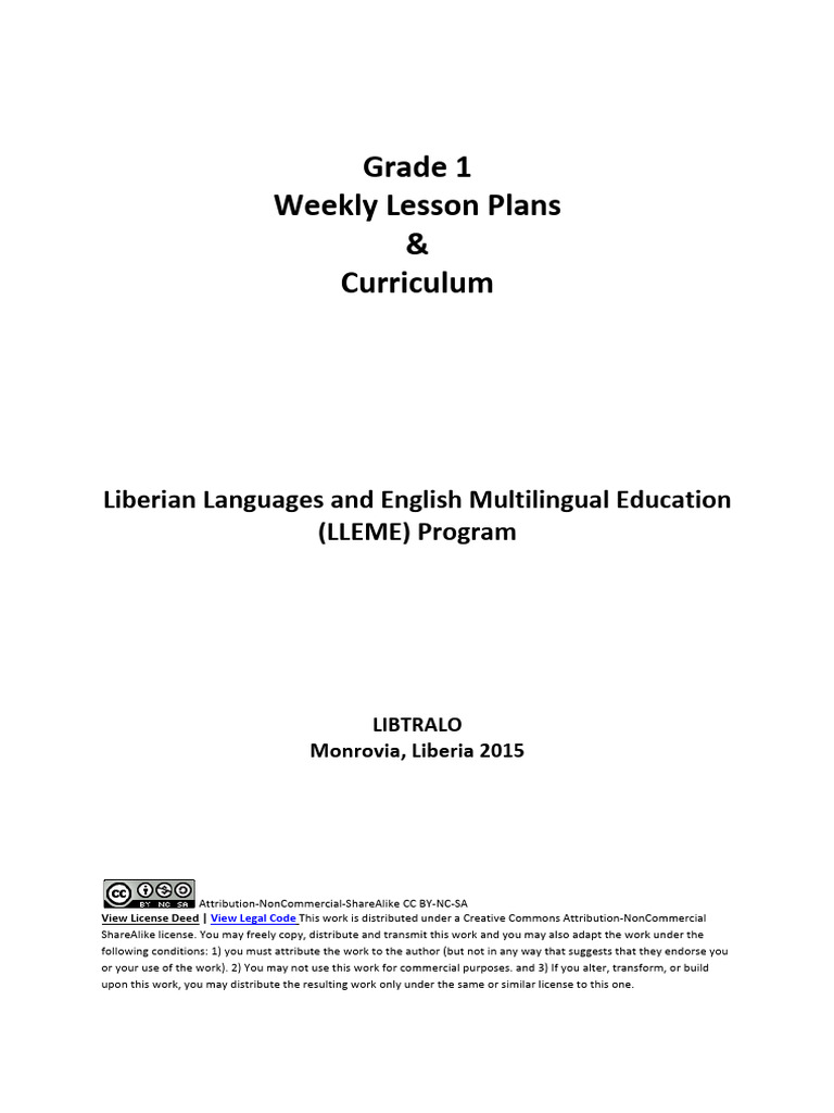G1 Lesson Plans and Curriculum | PDF | Curriculum | Liberia