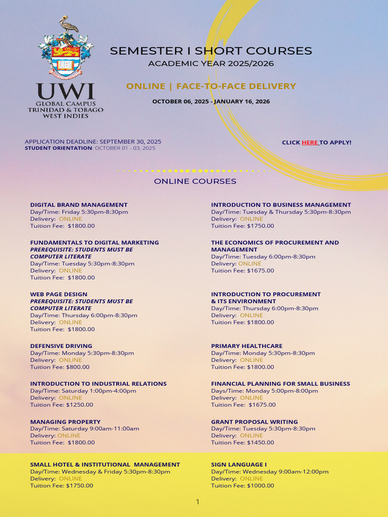 Semester I Short Courses 2025 - 2026 | PDF | Cakes